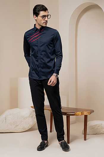 Buy Abkasa Blue Cotton Claw Mark Embroidered Shirt Online | Aza Fashions