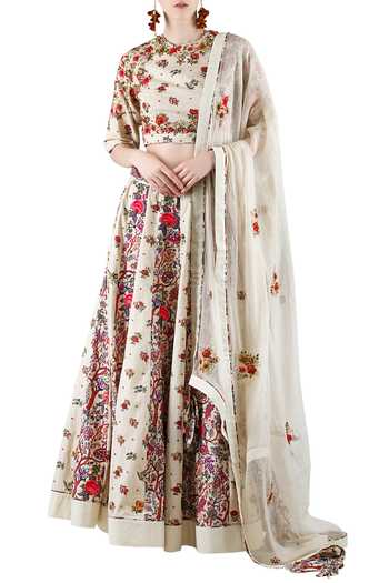 Buy Nikasha Beige Embroidered Lehenga Set Online | Aza Fashions