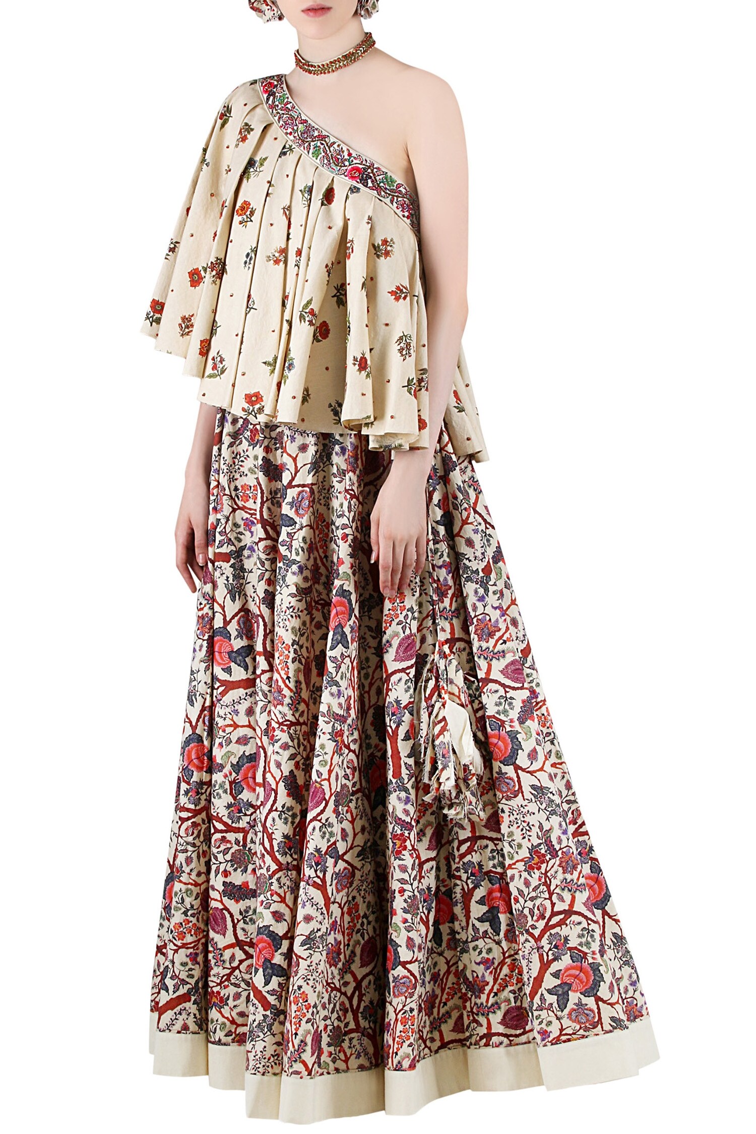 Buy Nikasha Beige Printed Lehenga Set Online | Aza Fashions