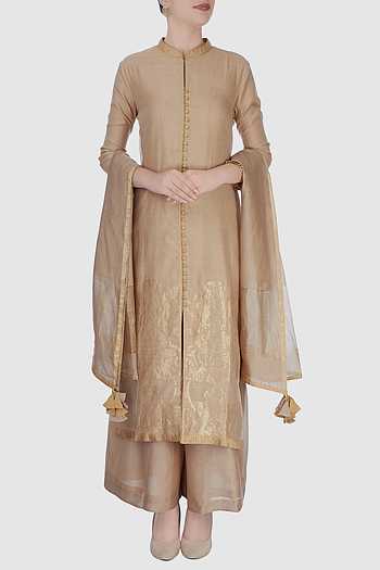 Buy Rar Studio Beige Suit In Ancient Zari Goldwork Online | Aza Fashions