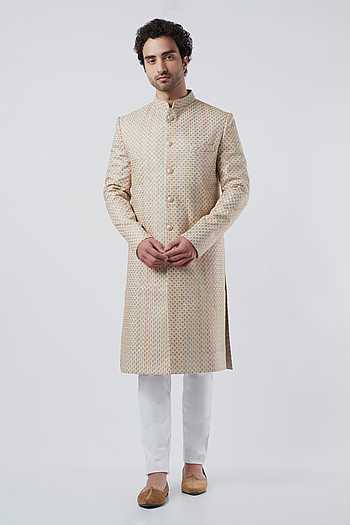 Buy Beige Silk Embroidered Sherwani For Men by Kasbah Online at Aza ...