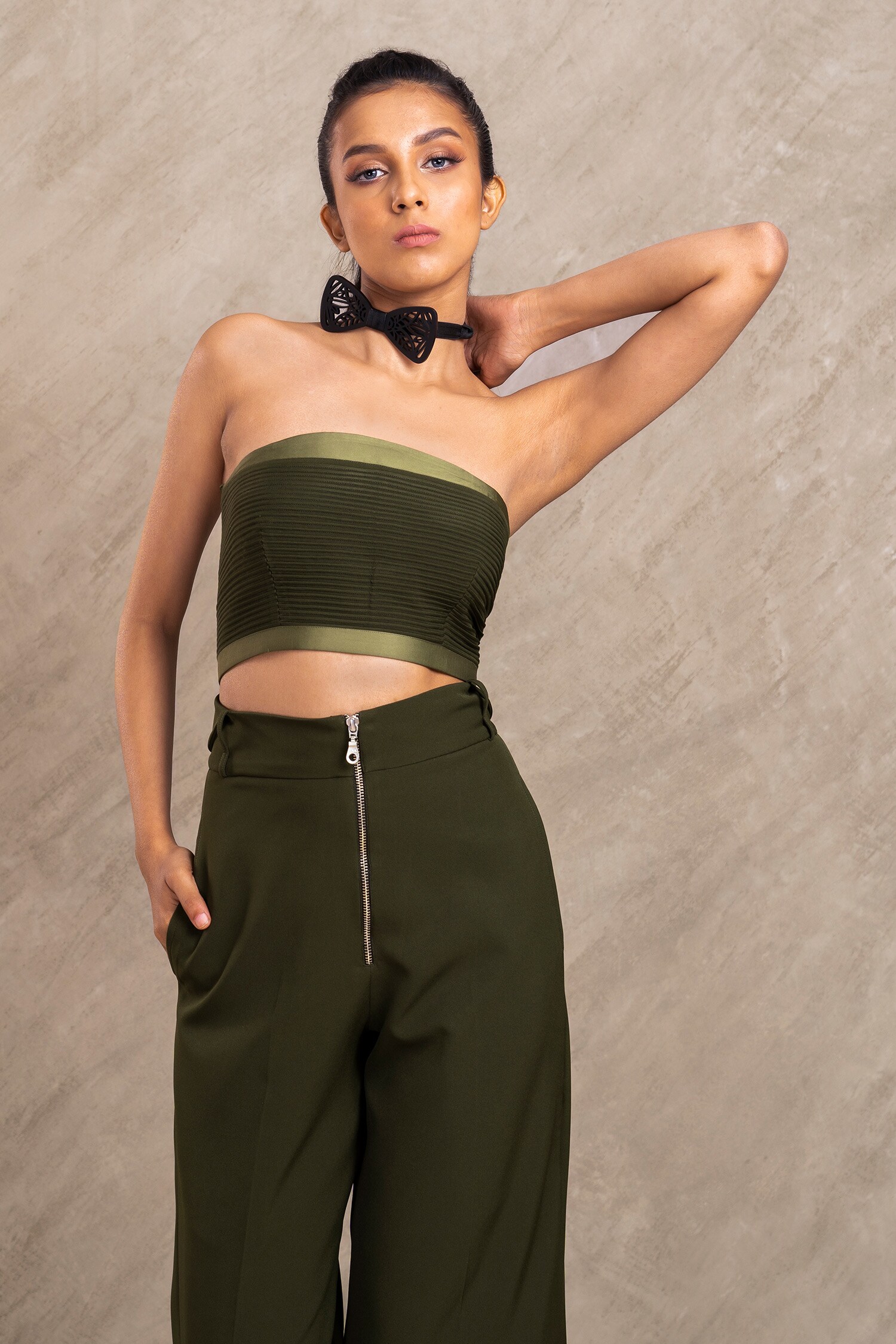 Buy Chillosophy Green European Crepe Textured Bandeau Crop Top Online ...