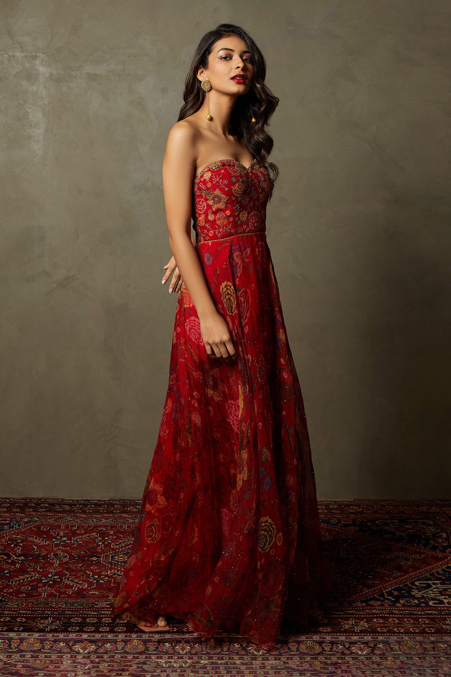 Buy RI.Ritu Kumar Silk Organza Floral Embroidered Gown Online | Aza ...