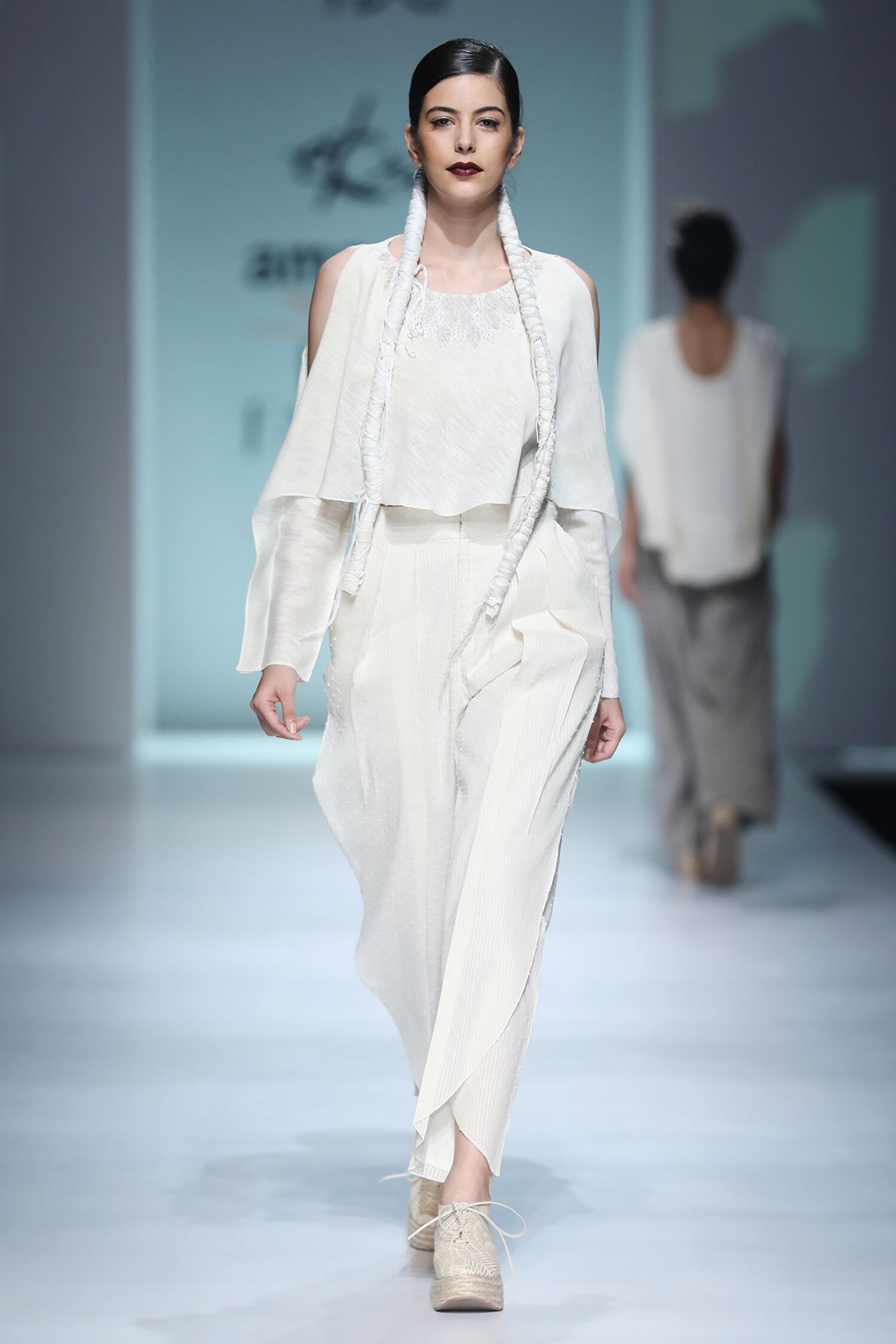 Buy Ekru White Embroidered Top And Pleated Trousers Online | Aza Fashions