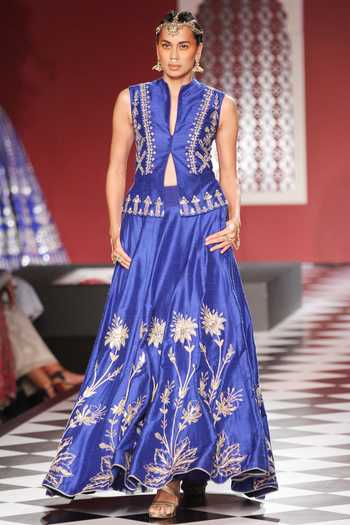 Buy Anita Dongre Blue Embroidered Lehenga Set Online | Aza Fashions