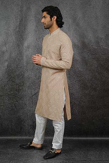 Buy Kasbah Beige Sequin Embroidered Kurta Online | Aza Fashions