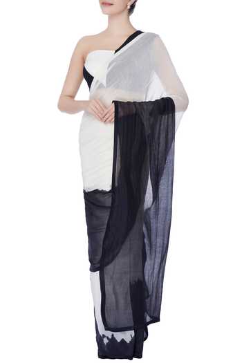 Buy Bloni Black And White Saree With Blouse And Under-skirt Online ...