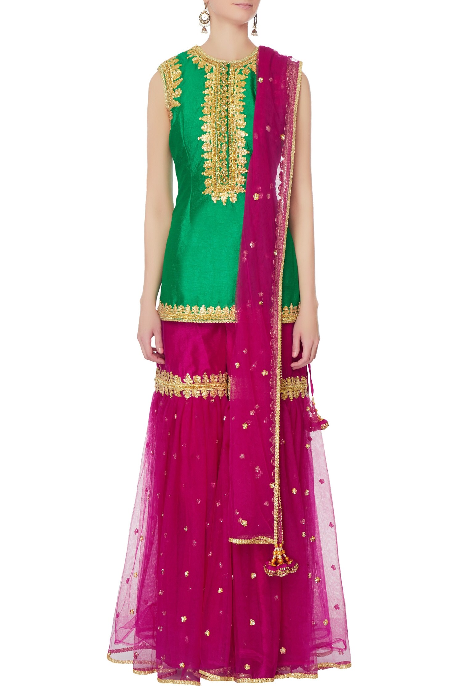 Buy Green gota embroidered kurta set by Preeti S Kapoor at Aza Fashions