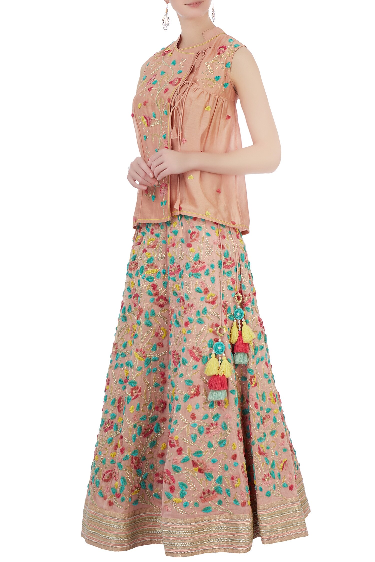 Buy Rimzim Dadu Pink Silk And Cotton Chanderi 3d Embroidered Lehenga ...