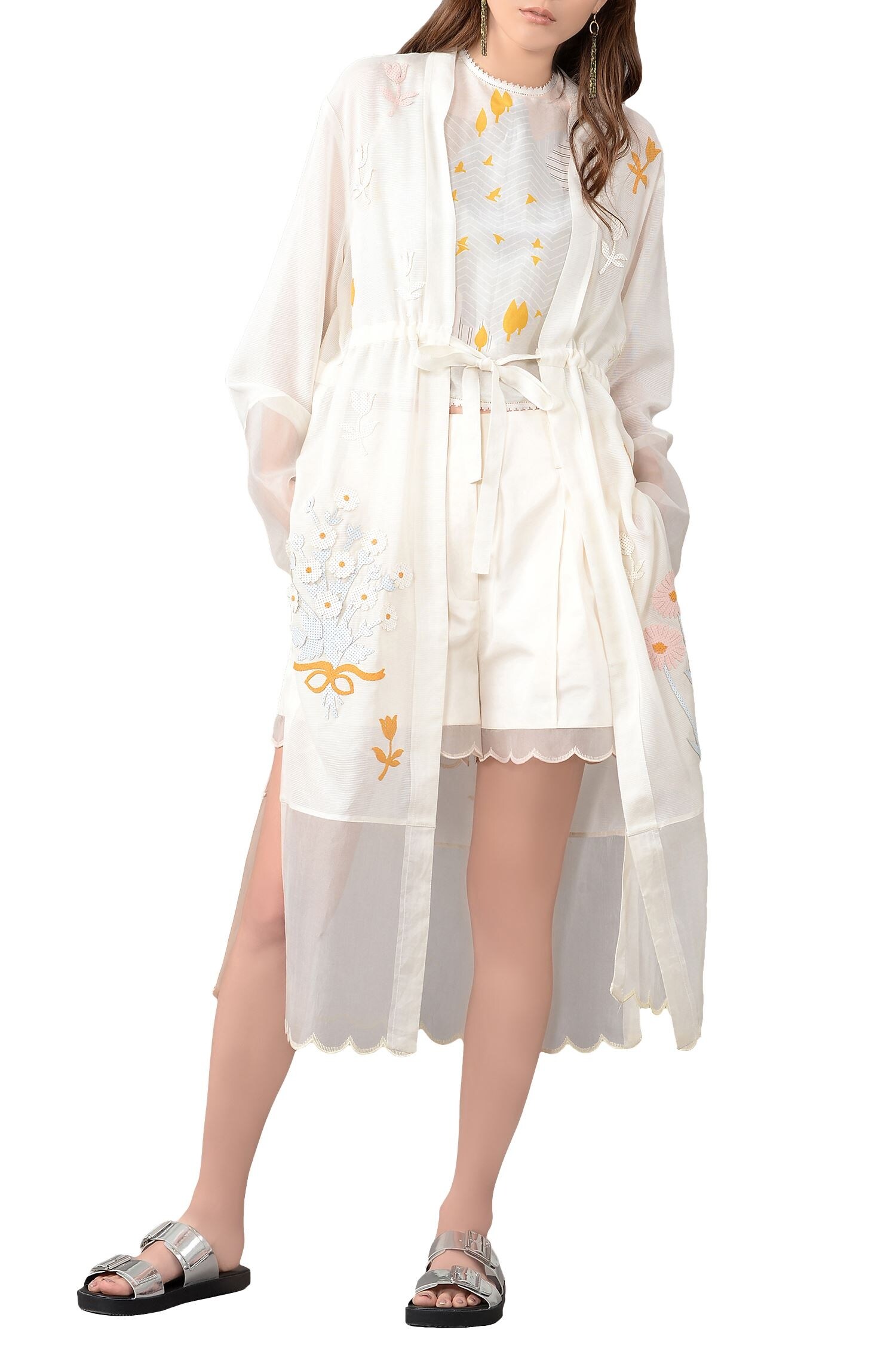 Buy Off White Ivory Embellished Jacket With Belt For Women by Sahil ...