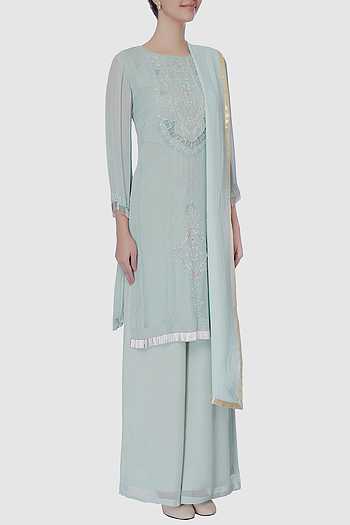 Buy Priyam Narayan Light blue embroidered kurta set Online | Aza Fashions