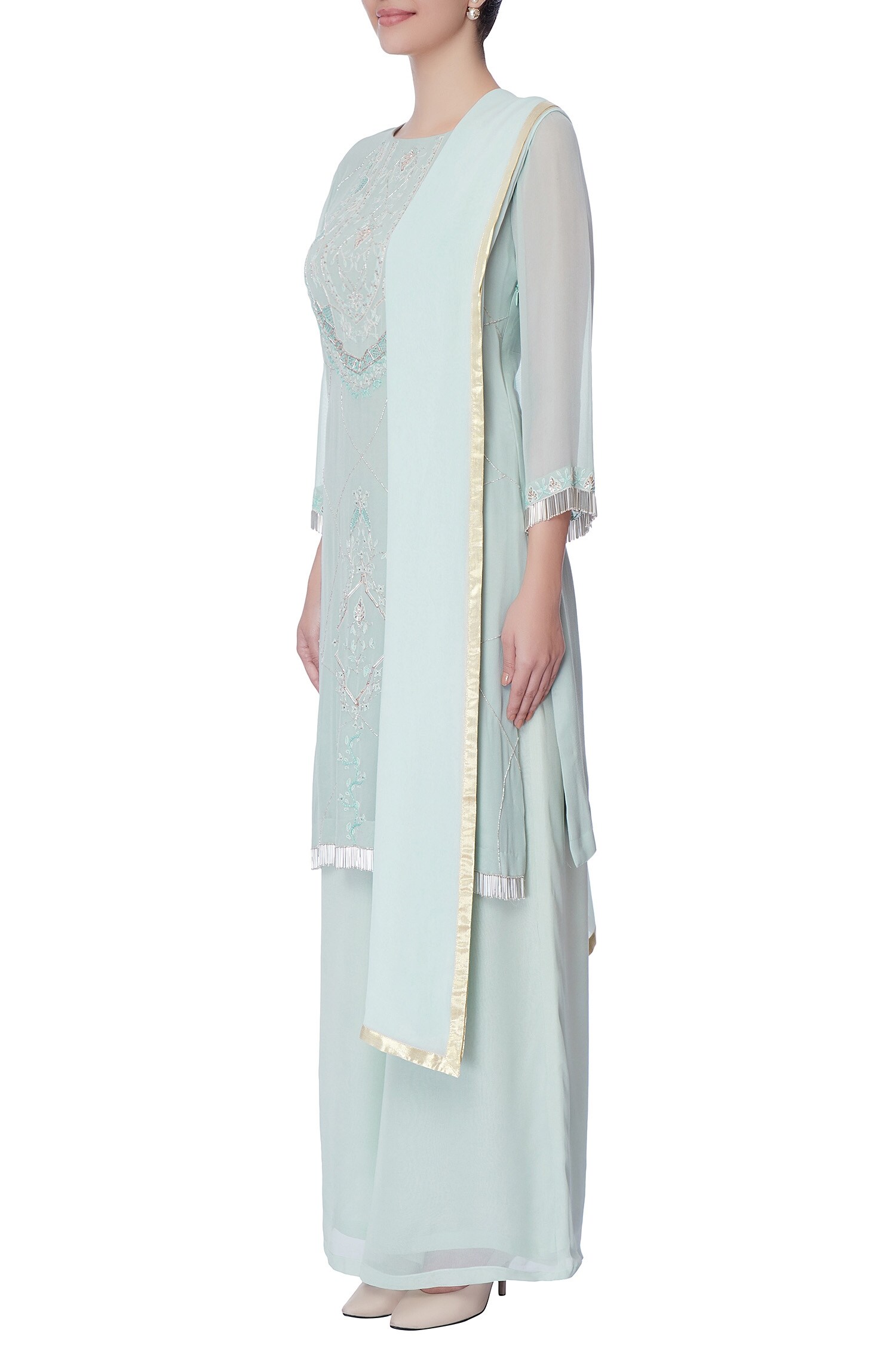 Buy Priyam Narayan Light Blue Embroidered Kurta Set Online Aza Fashions