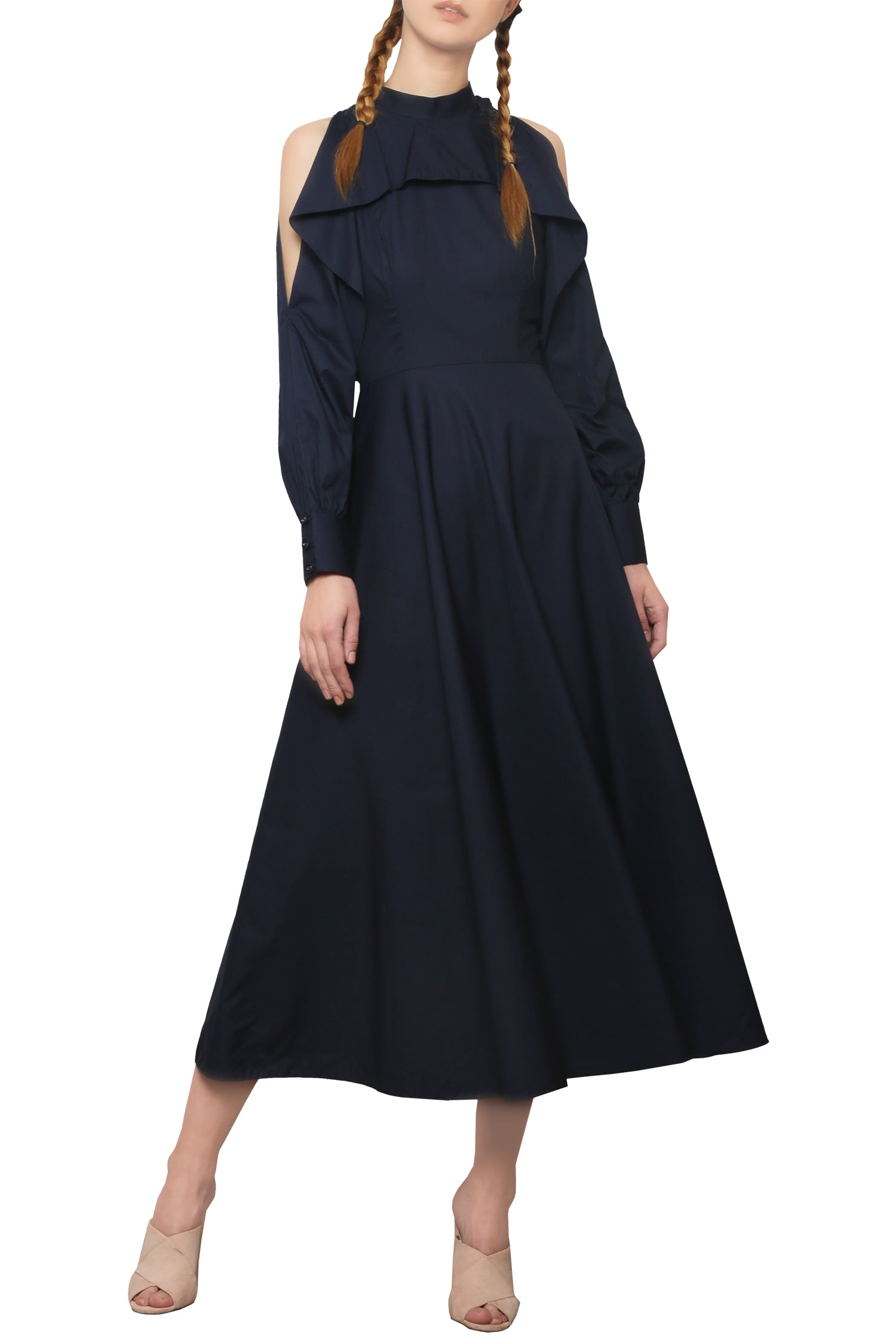 Buy Manika Nanda Navy Blue Ruffled Maxi Dress Online | Aza Fashions