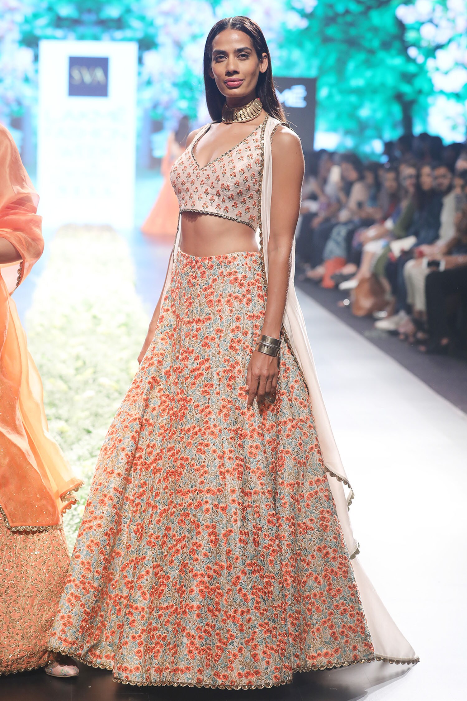 Buy Beige V Neck Silk Jacket Lehenga Set For Women by SVA by Sonam ...