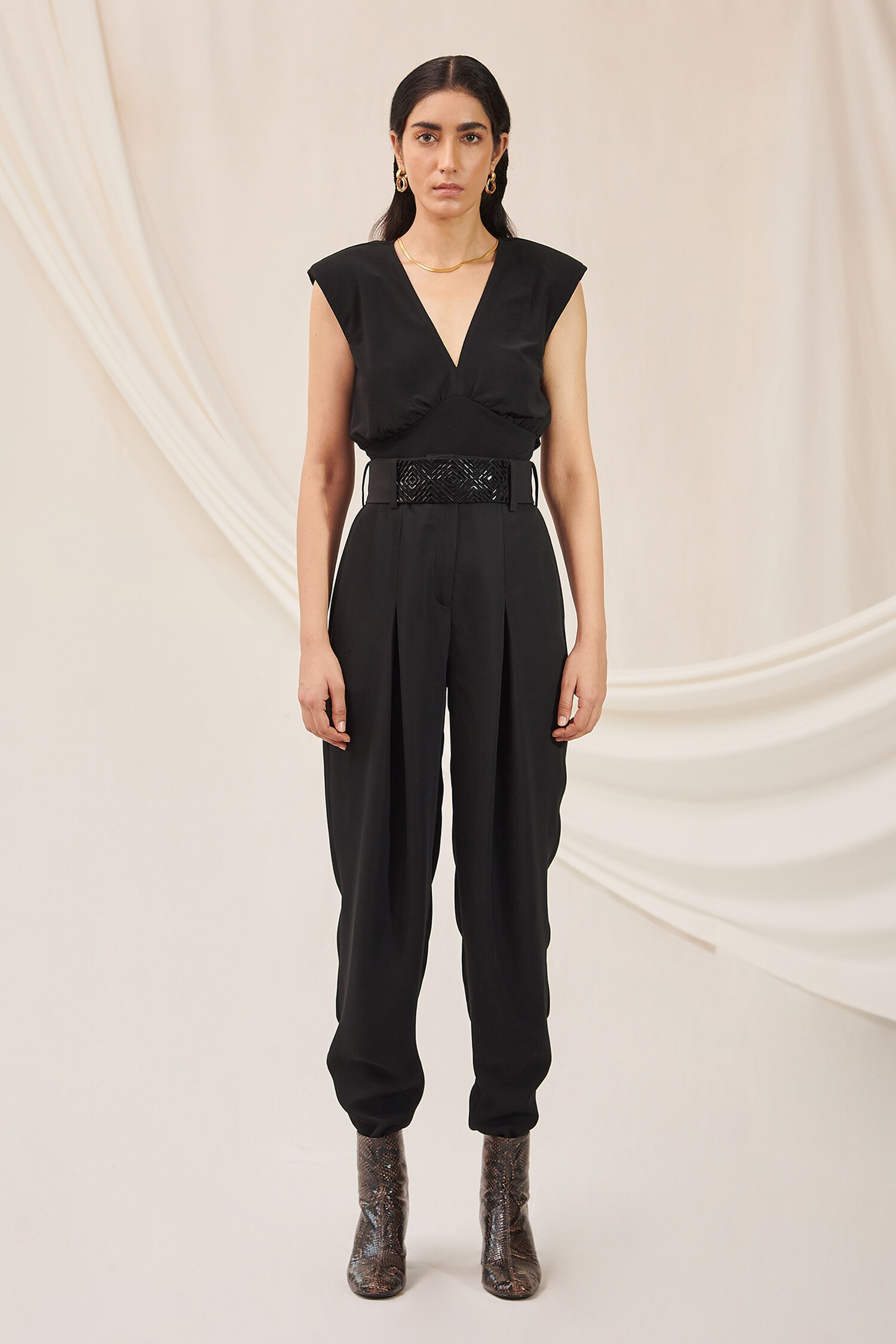 Buy 431-88 by Shweta Kapur Black Micropoly Draped Pant Online | Aza ...