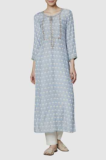 Buy Anita Dongre Powder Blue Modal Silk Kurta Online | Aza Fashions