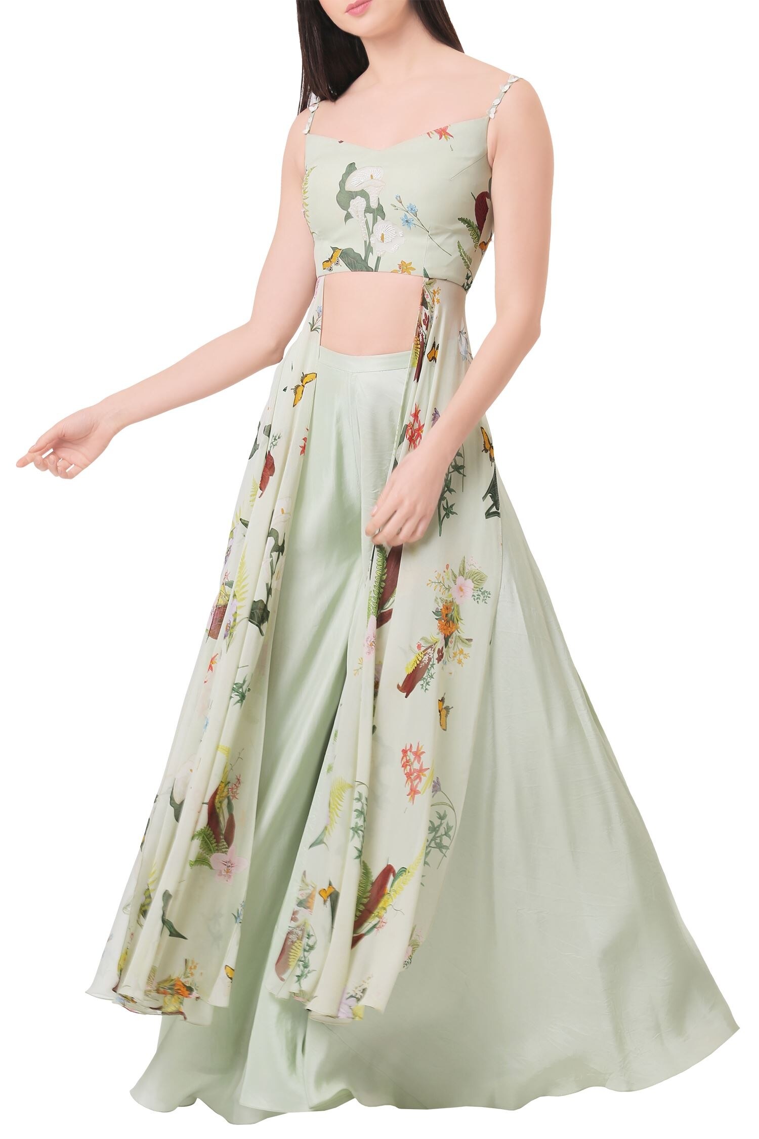 Buy Green Printed Draped Crop Top For Women by Mahima Mahajan Online at ...