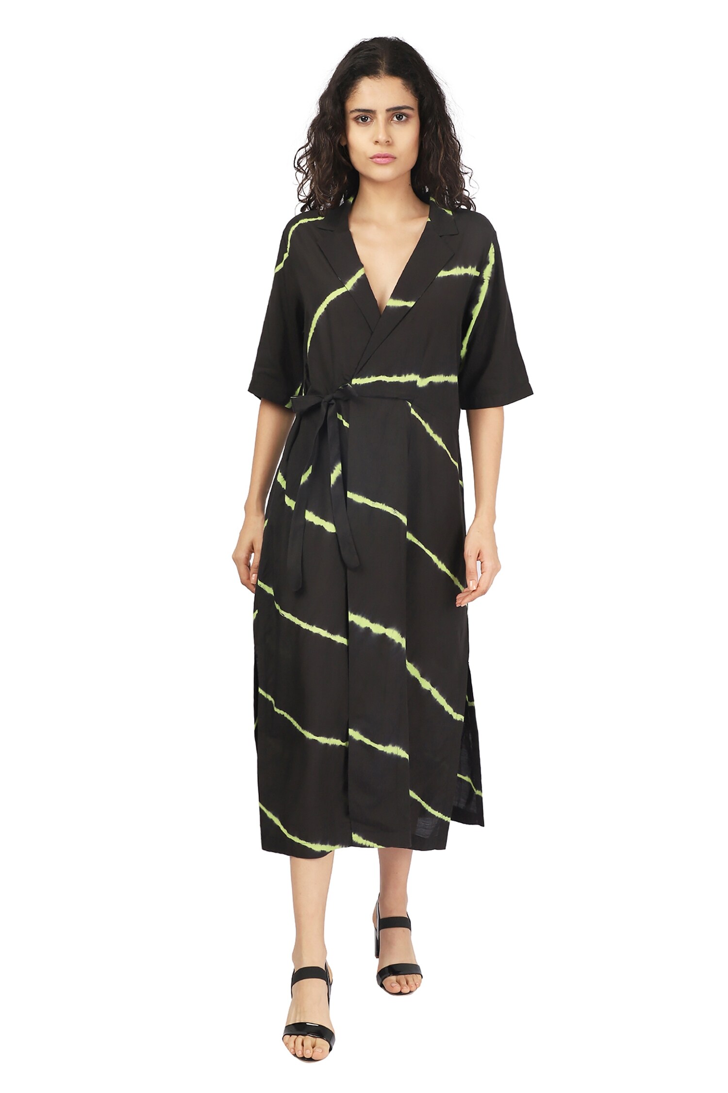 Buy The Pot Plant Clothing Black Cotton Silk Leheriya Dress Online ...