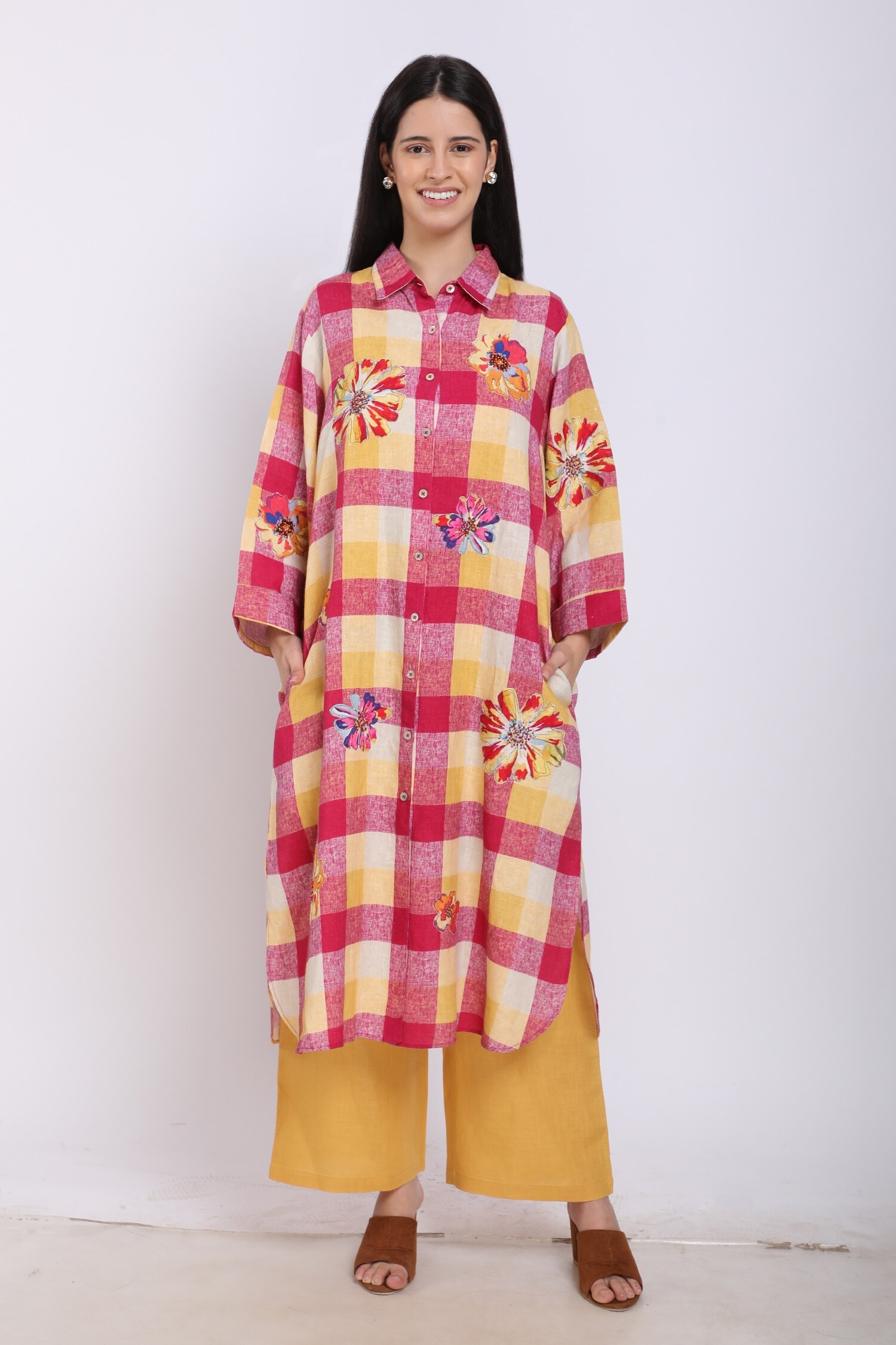 Buy Linen Bloom Pink Linen Floral Print Tunic Online | Aza Fashions