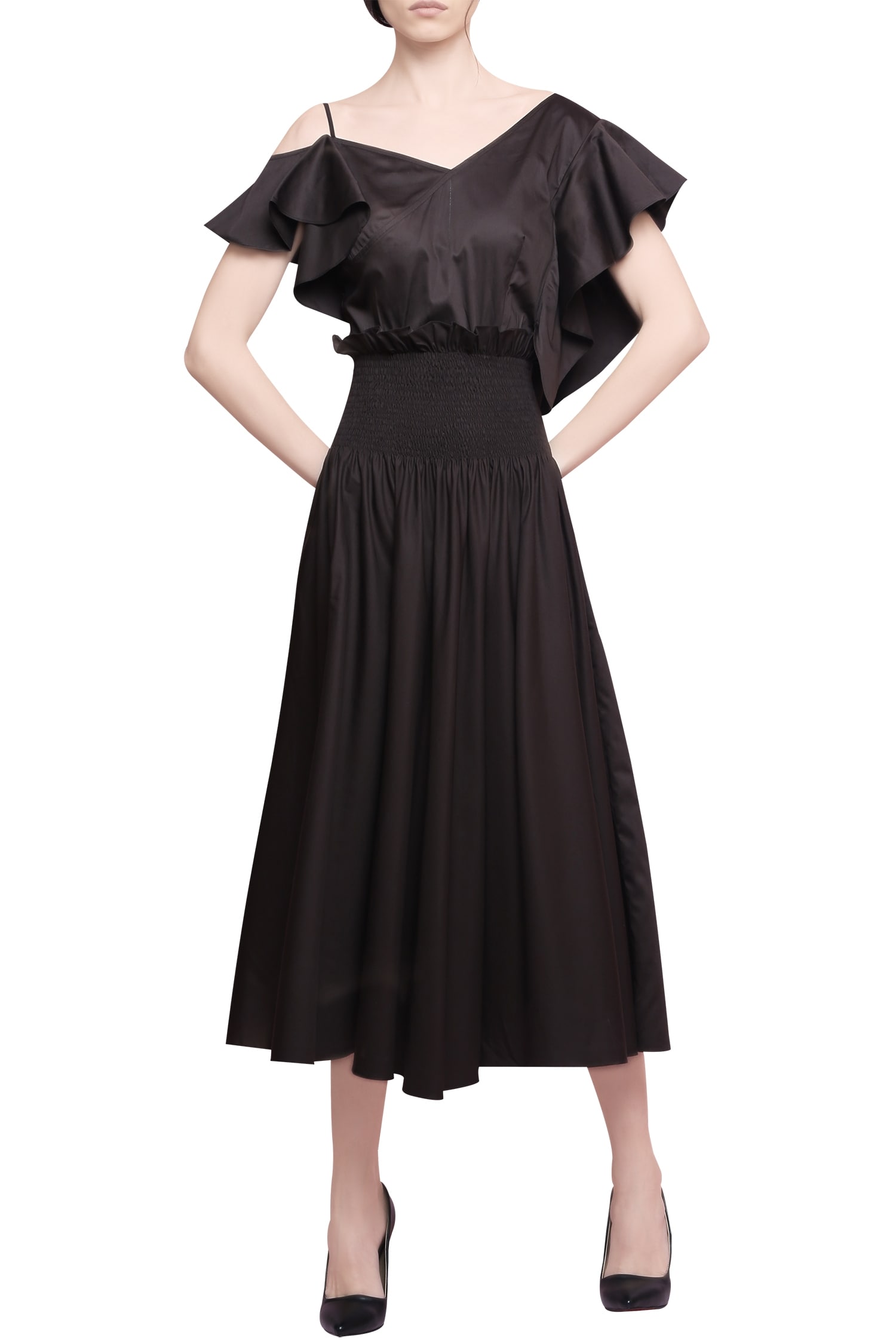 Buy Manika Nanda Brown Flared Midi Dress Online | Aza Fashions