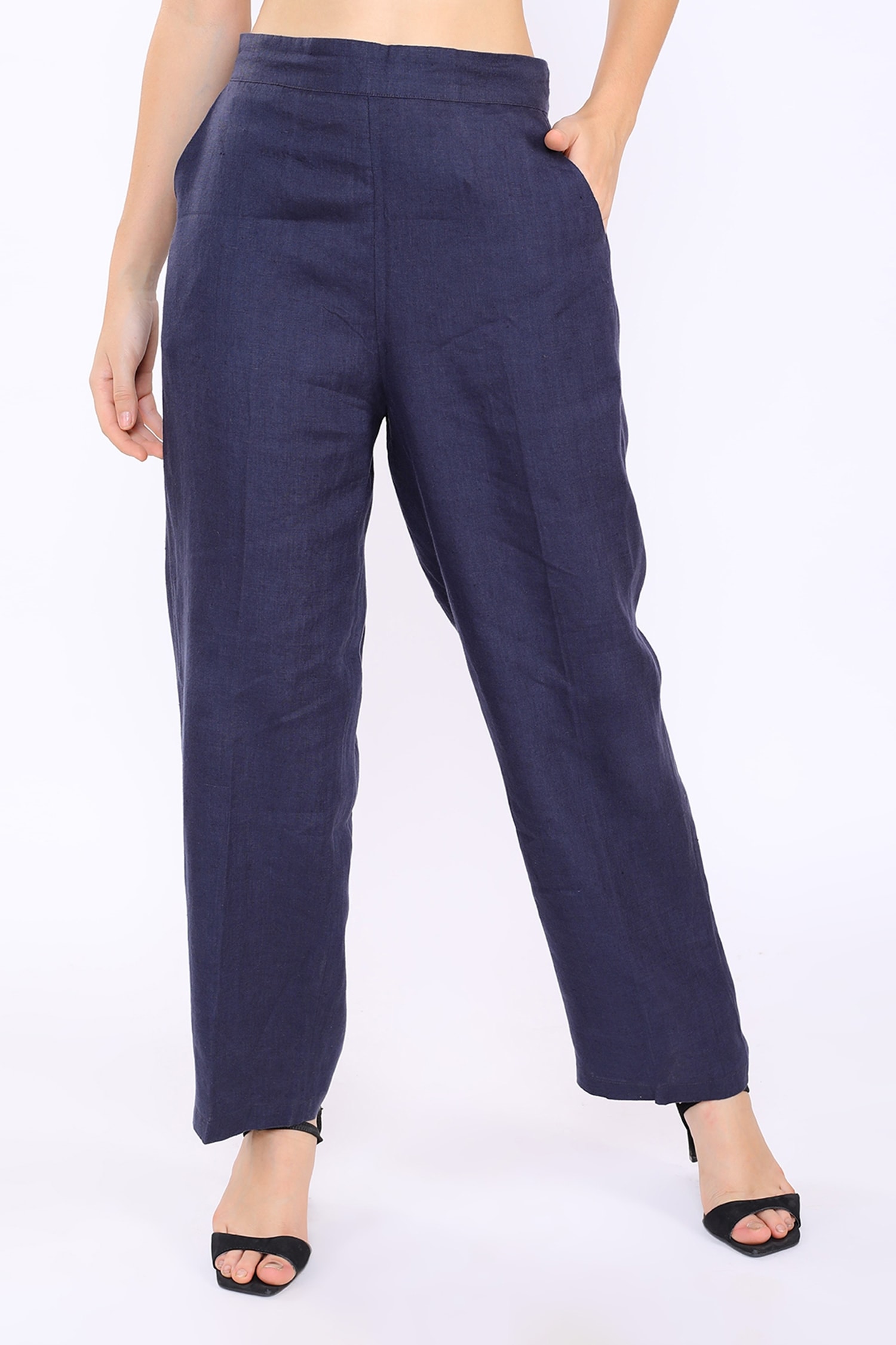 Buy Linen Bloom Blue Linen Pant Online | Aza Fashions