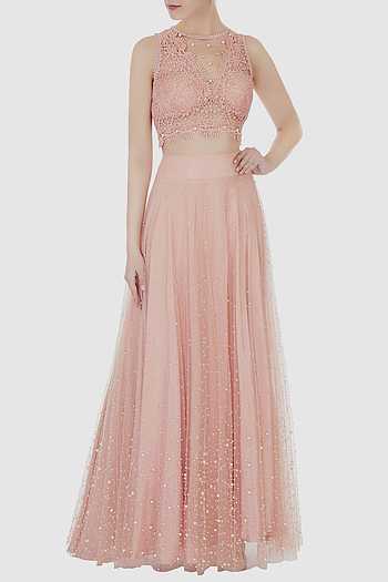 Buy J by Jannat Peach Embroidered Lehenga Set Online | Aza Fashions