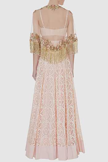 Buy J by Jannat Peach Embroidered Cape And Lehenga Set Online | Aza ...
