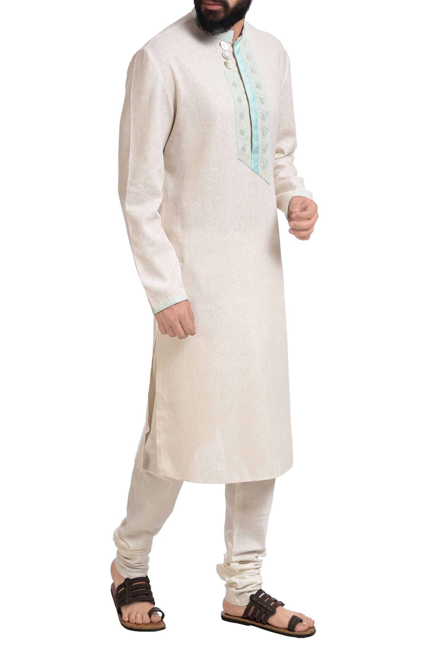 Buy Poonam Kasera White Matka Silk Embroidered Kurta And Churidar ...