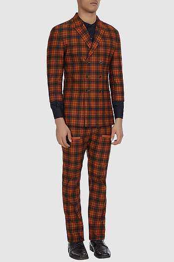 Buy Paresh Lamba Brown Two-piece Checkered Suit Online | Aza Fashions