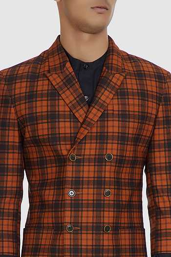 Buy Paresh Lamba Brown Two-piece Checkered Suit Online | Aza Fashions