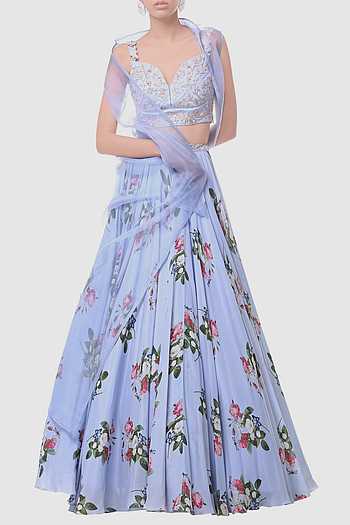 Buy Mahima Mahajan Blue Organza Jacket And Lehenga Set Online | Aza ...