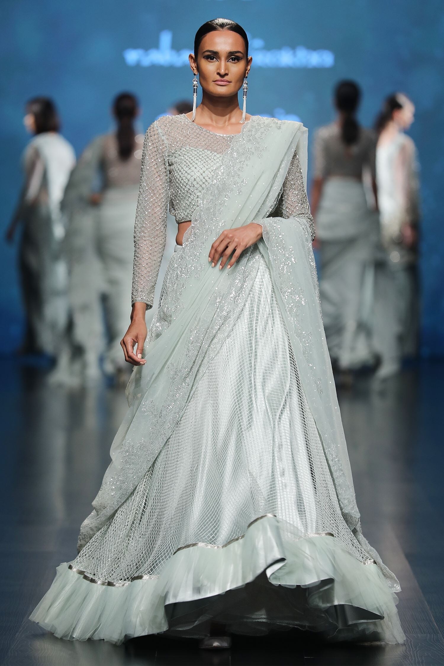 Buy Blue Lehenga: Net And Mesh Under-layer Round Set For Women by ...