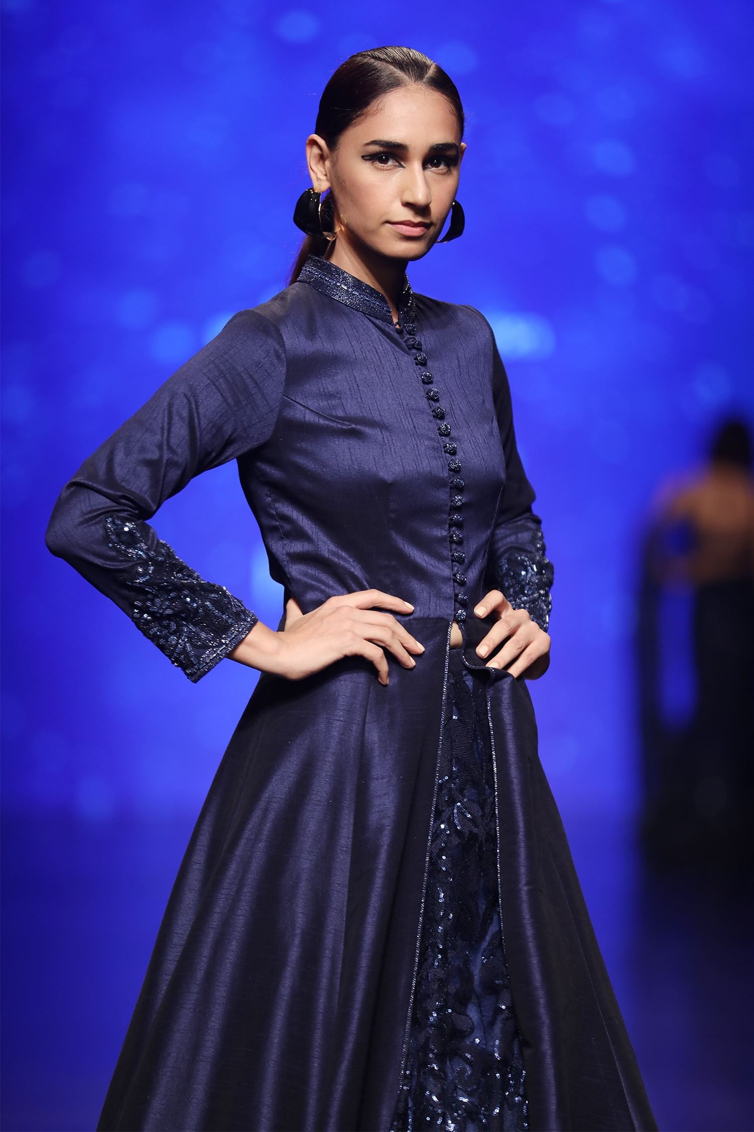 Buy Rabani & Rakha Blue Dupion Silk Embroidered Jacket And Lehenga ...