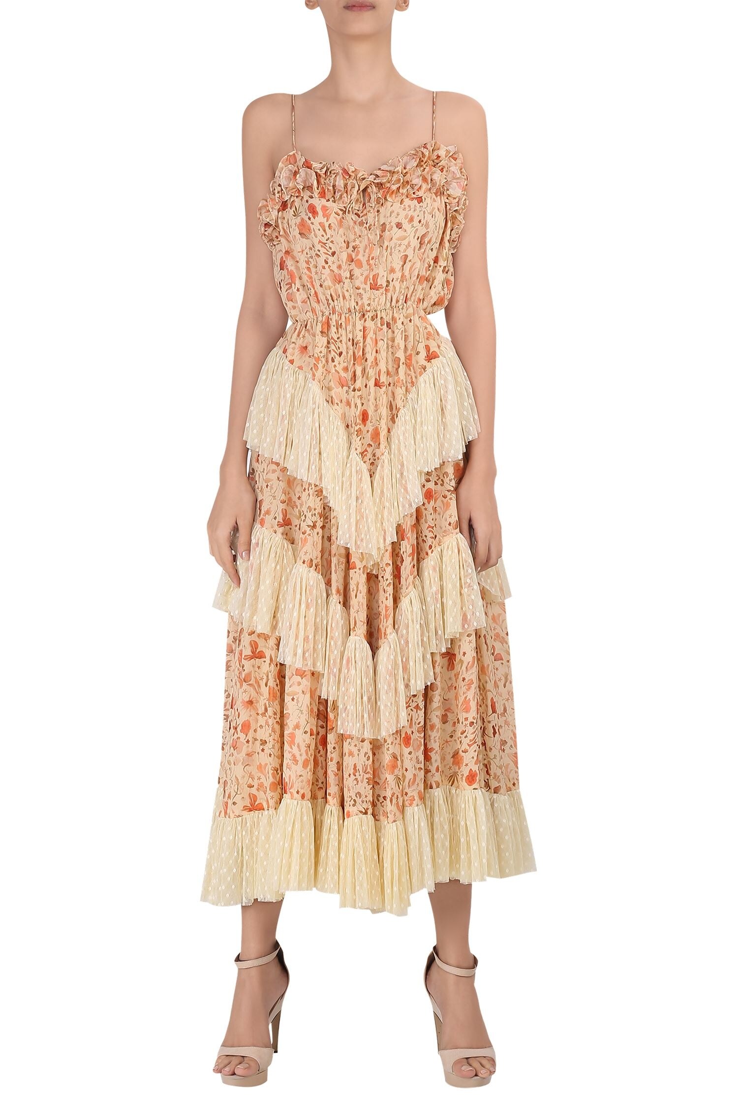 Buy Deme by Gabriella Multi Color Silk Tiered Midi Dress Online | Aza ...