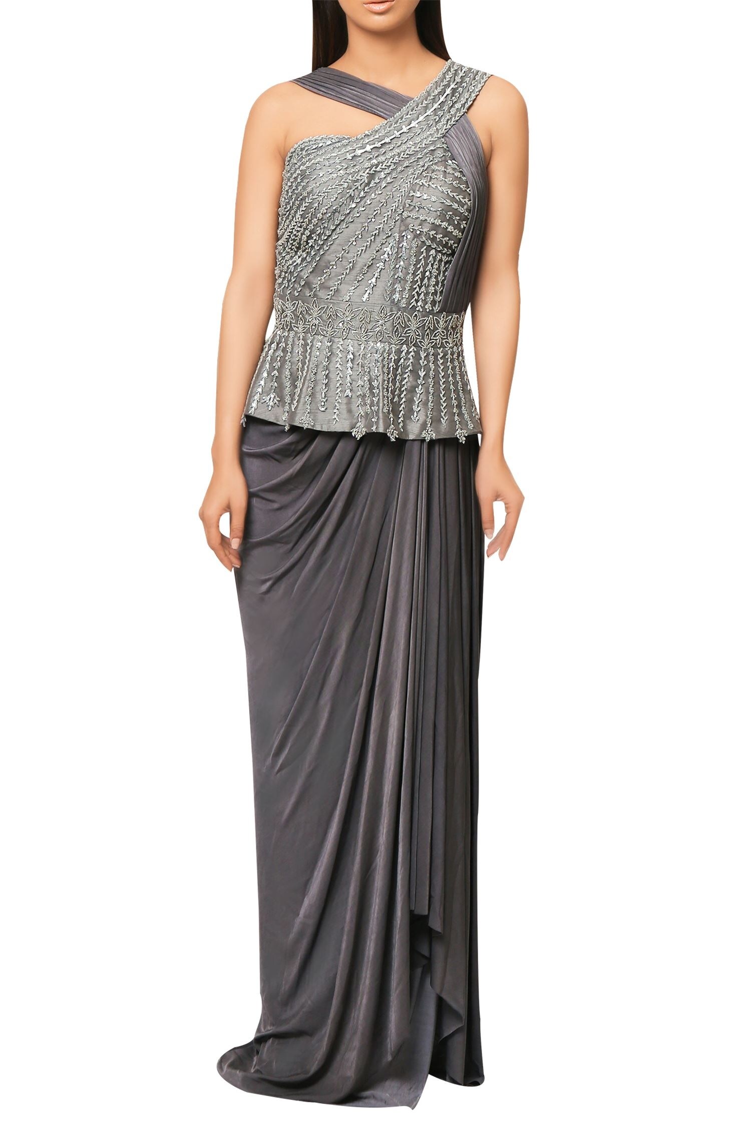 Buy Reeti Arneja Grey Draped Gown Online | Aza Fashions