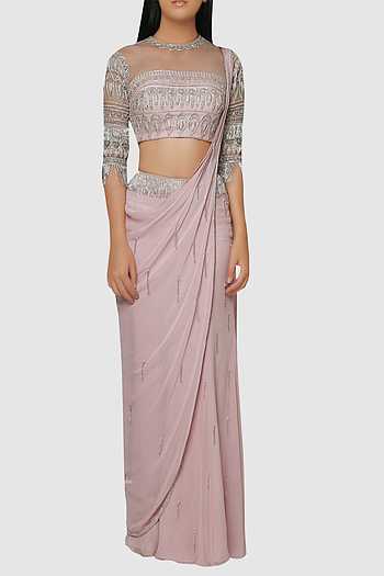 Buy Reeti Arneja Pink Kutdana Fringe Draped Saree Online | Aza Fashions