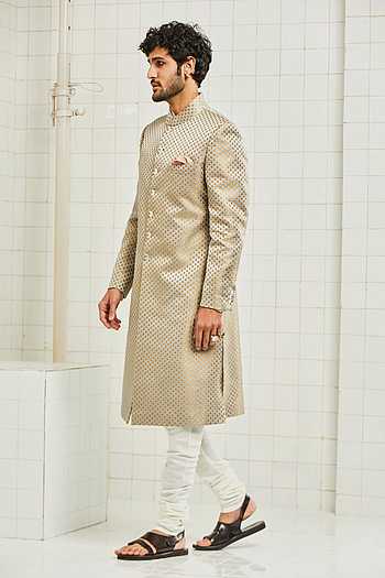 Buy Rajesh Pratap Singh - Men Grey Brocade Sherwani Online | Aza Fashions