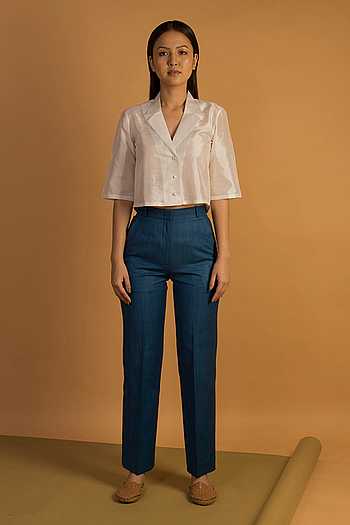 Buy Ura Maku White Mulberry Silk Crop Shirt Online | Aza Fashions