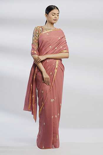 Buy Arihant Rai Sinha Pink Cotton Zari Pitta Work Saree Online | Aza ...