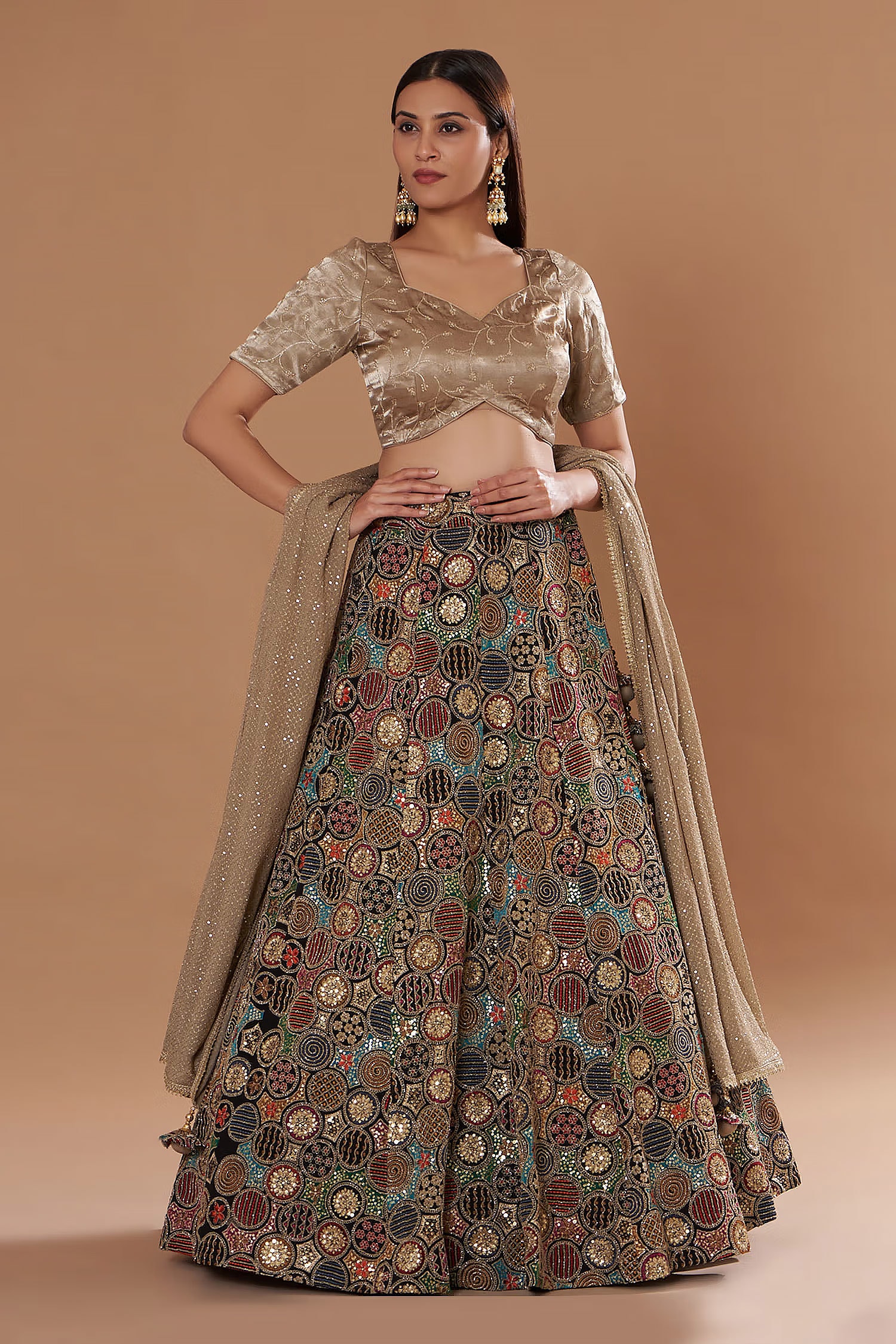 Buy Black Embroidery Resham Sweetheart Neck Lehenga Set For Women by ...