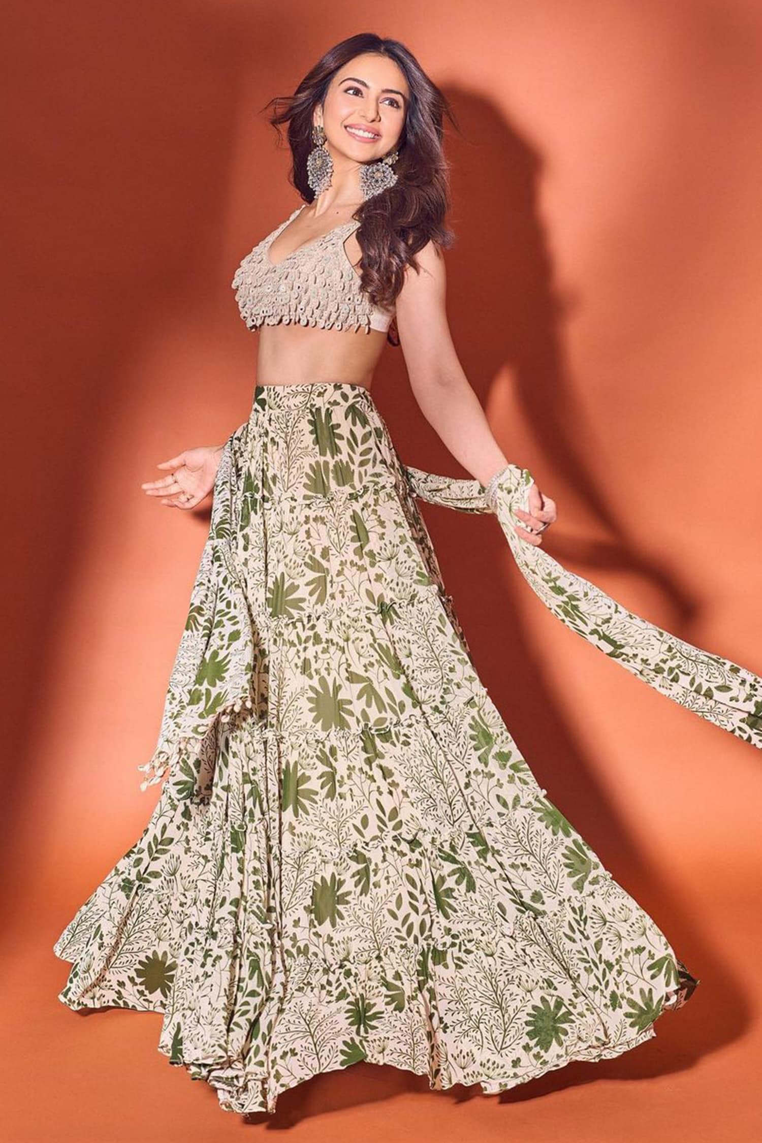 Buy Beige Georgette And Embroidery Floral Square Lehenga Set For Women ...