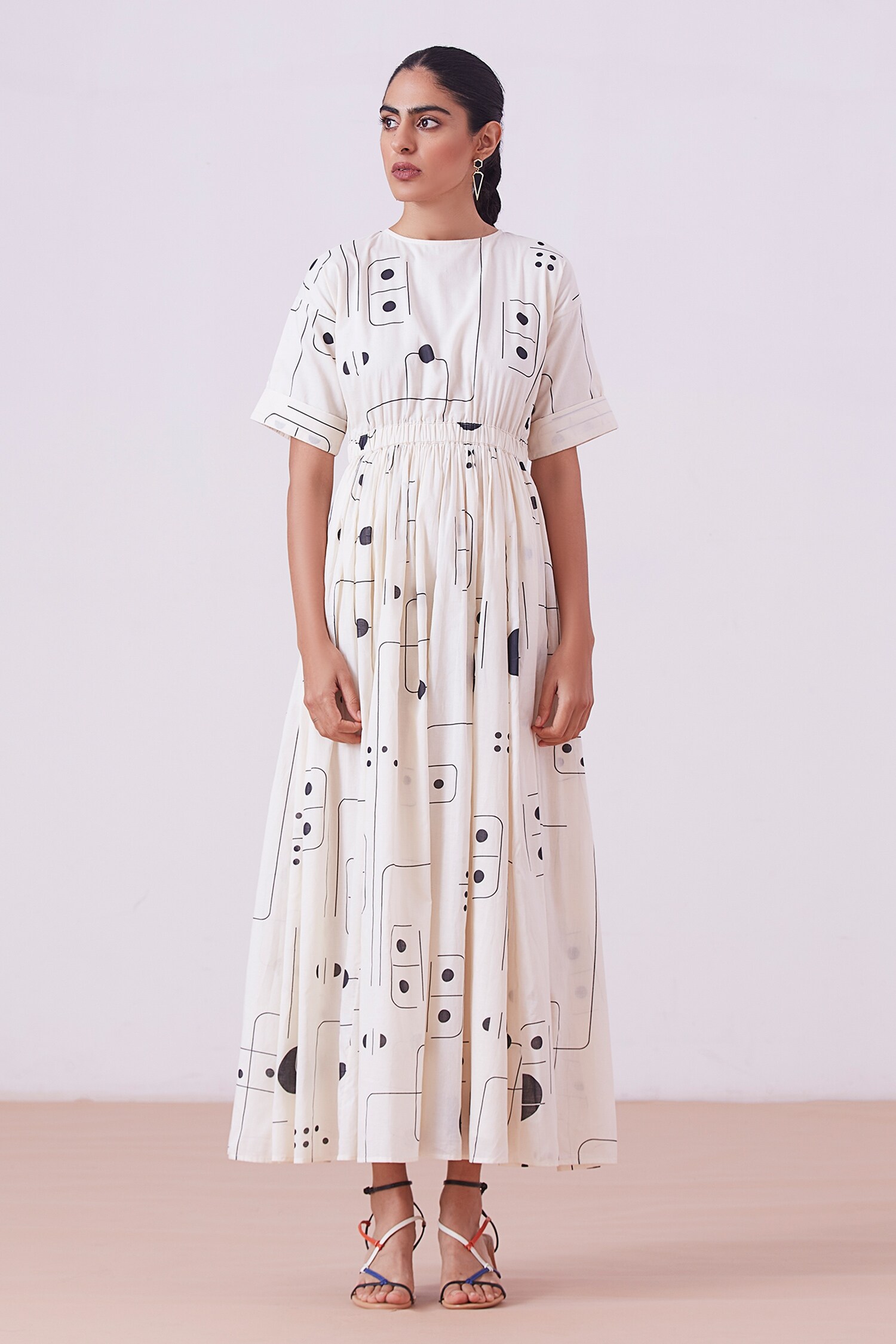 Buy The Summer House Cream Organic Cotton Voile Rosalind Domino Print ...