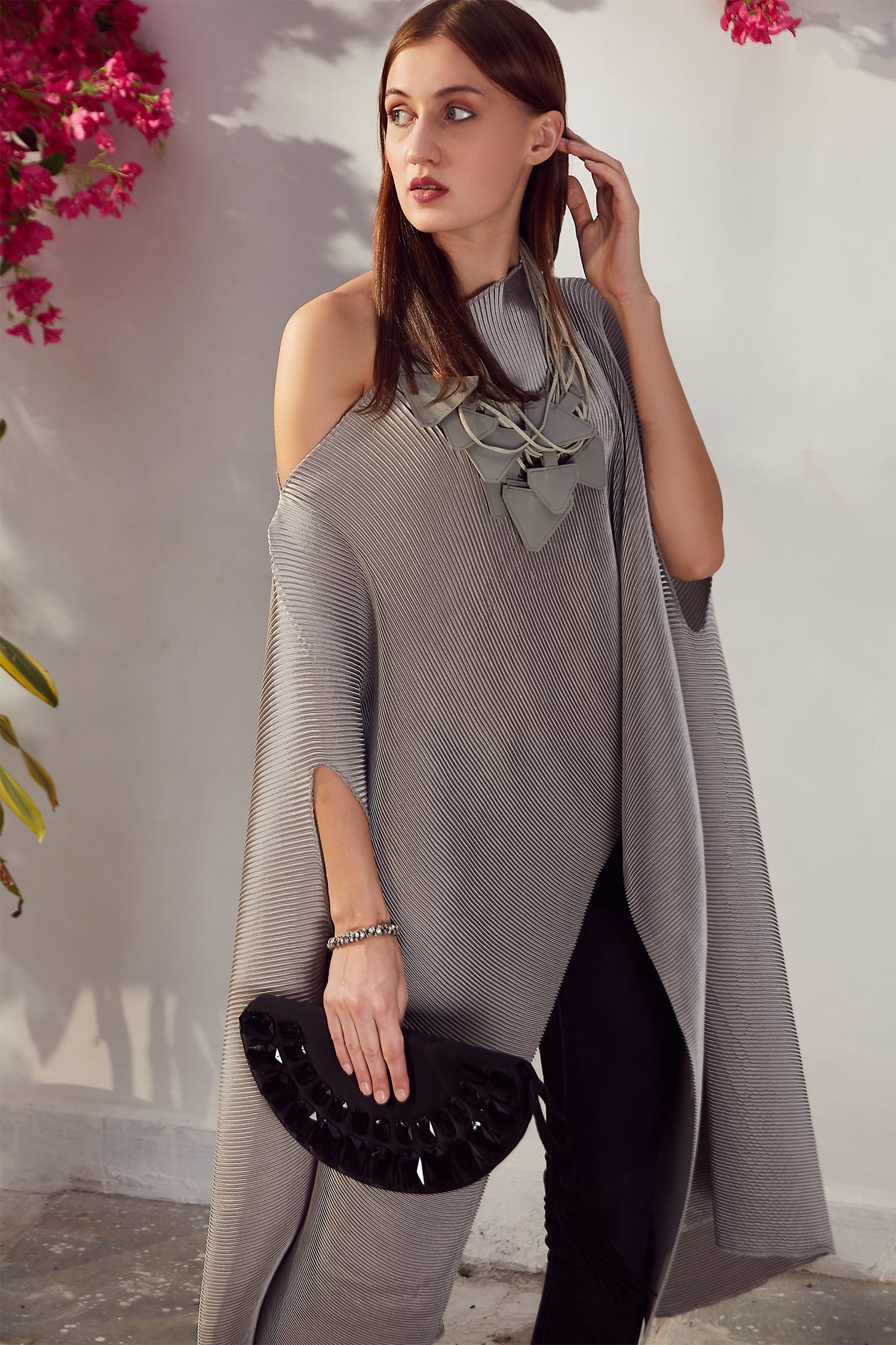 Buy Pleated Asymmetric Cape by Tasuvure at Aza Fashions