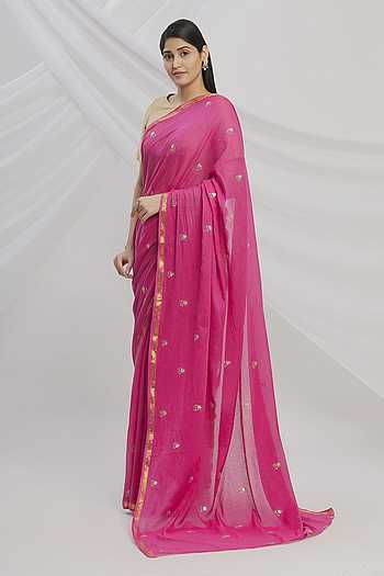 Buy Samyukta Singhania Pink Cotton Zari Pitta Work Saree Online | Aza ...