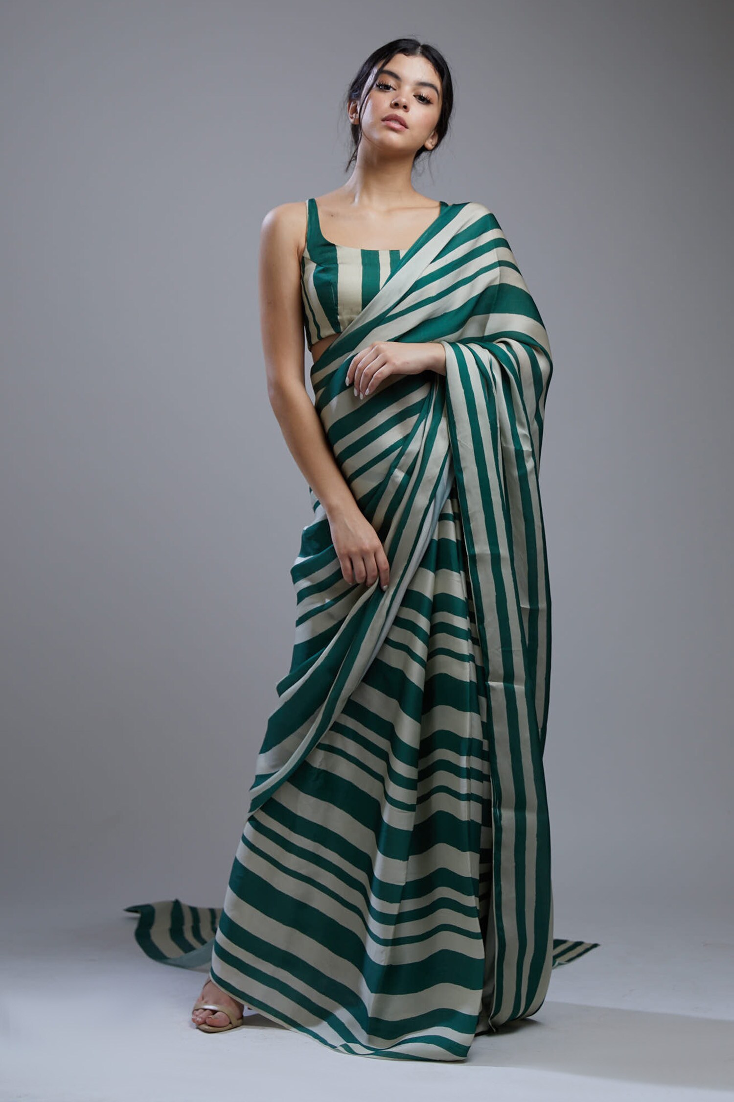 Buy Satin Silk Striped Saree by KoAi at Aza Fashions