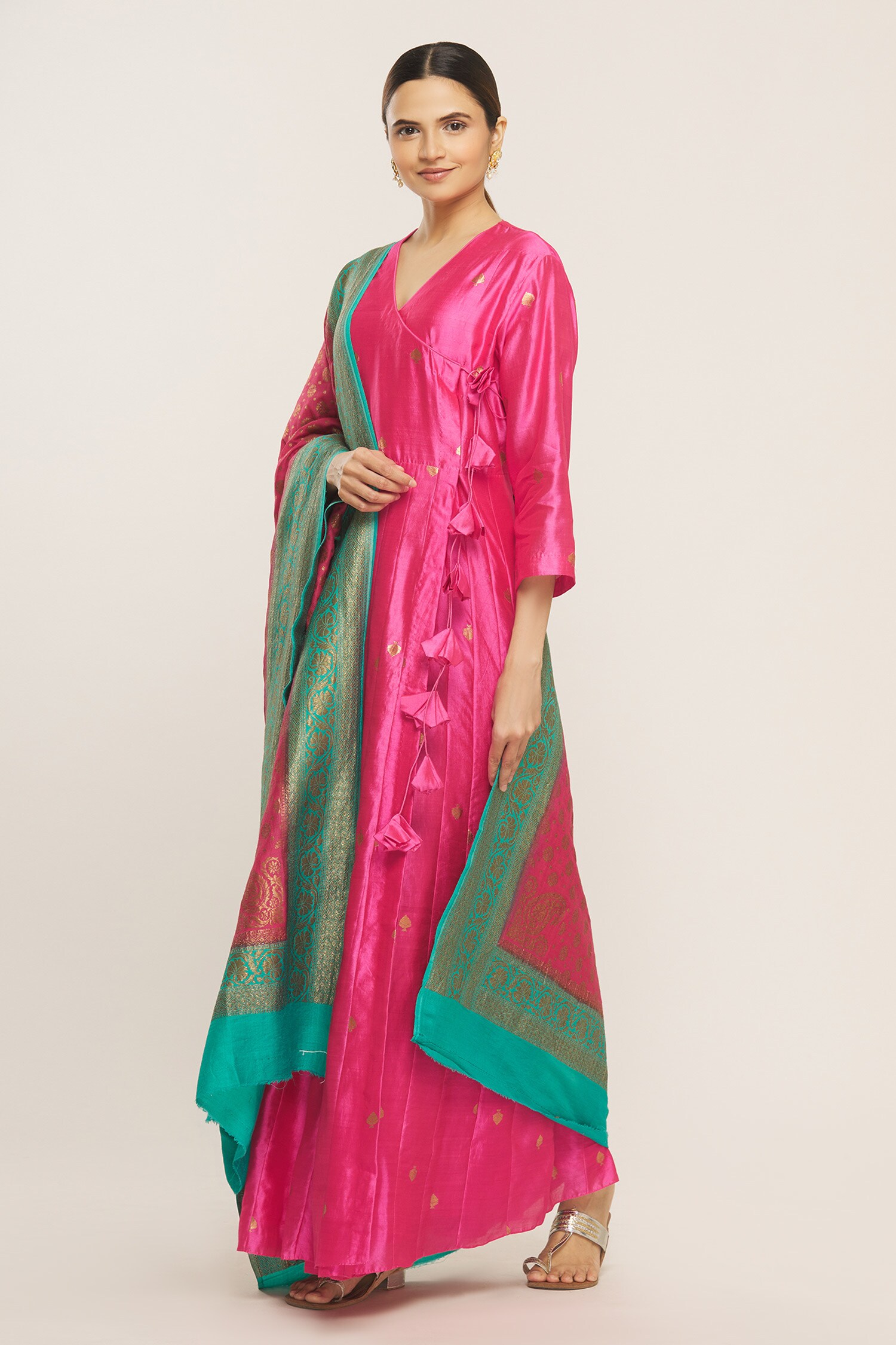 Buy Pinki Sinha Pink Woven Angrakha And Dupatta Set Online | Aza Fashions