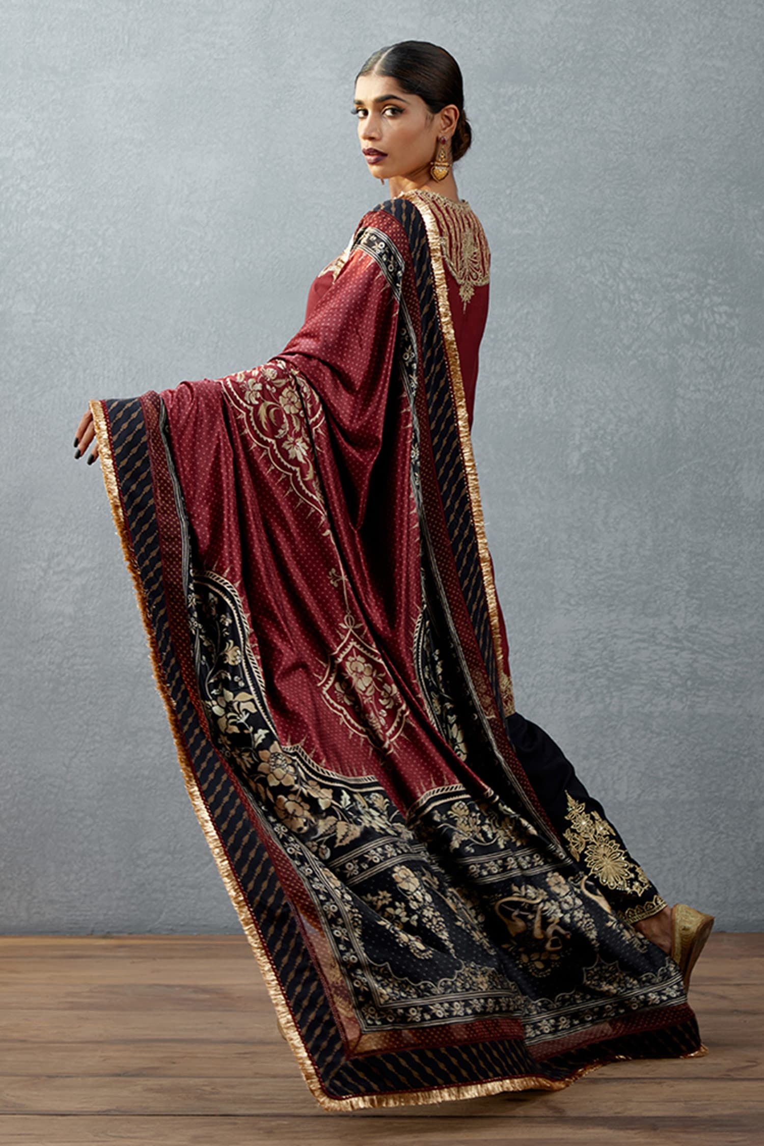 Buy Black Slub Silk Printed Digital Bhagalpuri Gulghast Zeenat Doshala ...