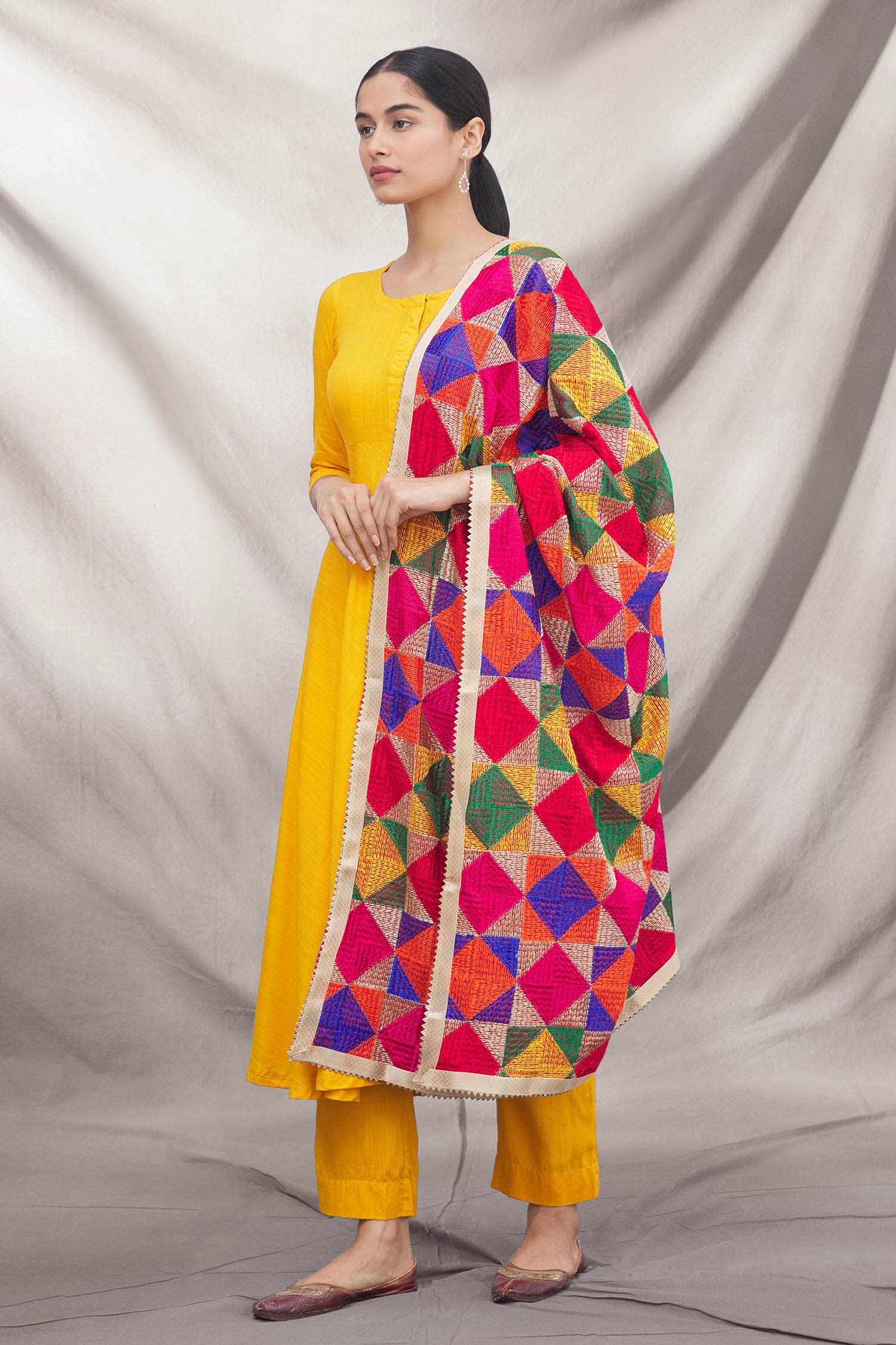 Buy Samyukta Singhania Multi Color Phulkari Embroidered Dupatta Online ...
