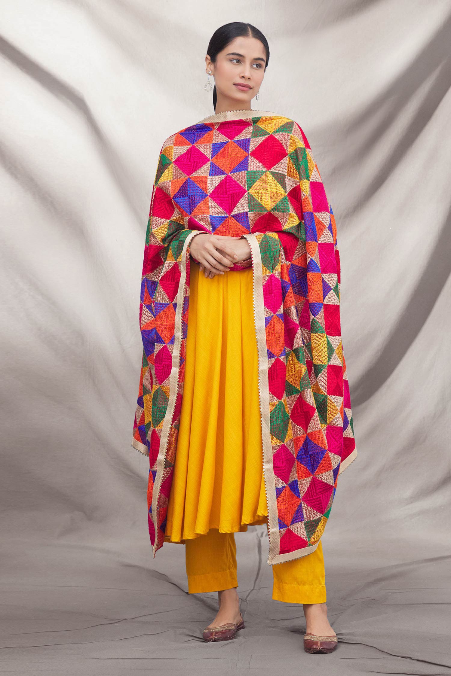 Buy Samyukta Singhania Multi Color Phulkari Embroidered Dupatta Online ...