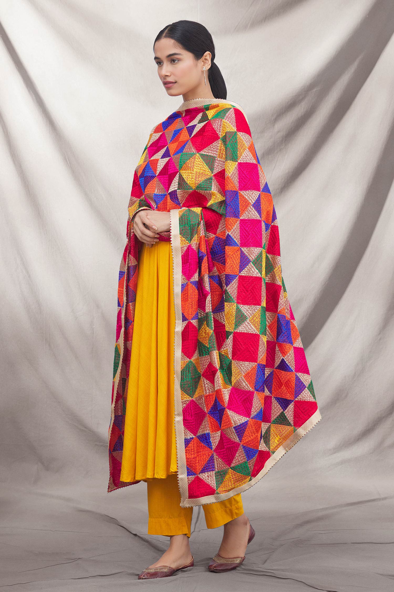 Buy Samyukta Singhania Multi Color Phulkari Embroidered Dupatta Online ...